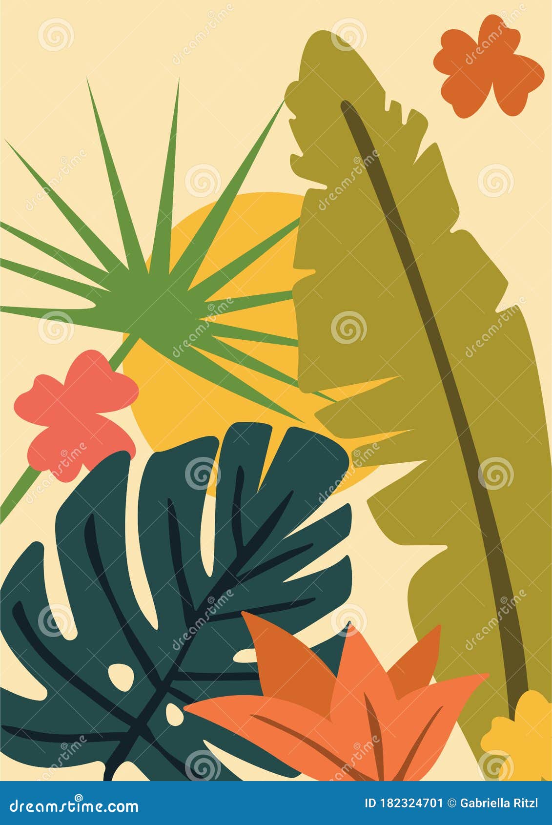 Abstract Jungle Art with Leaf and Flower Elements Stock Vector ...