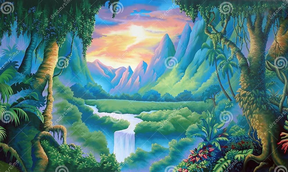Jungle backdrop stock illustration. Illustration of serene - 33739913