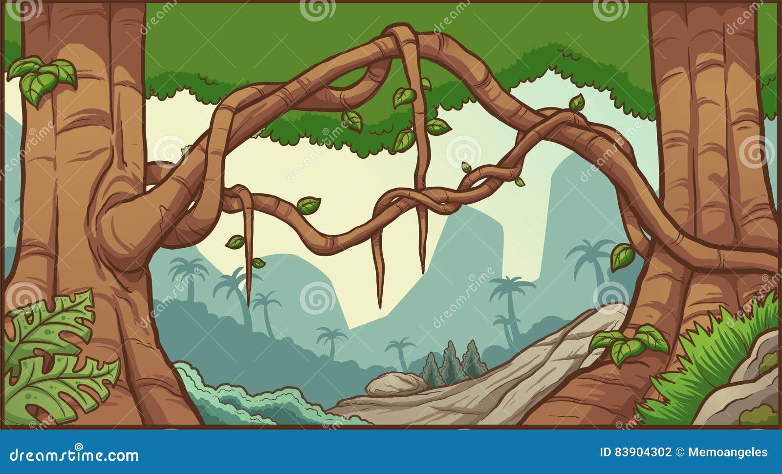 Cartoon Jungle Tree And Vines