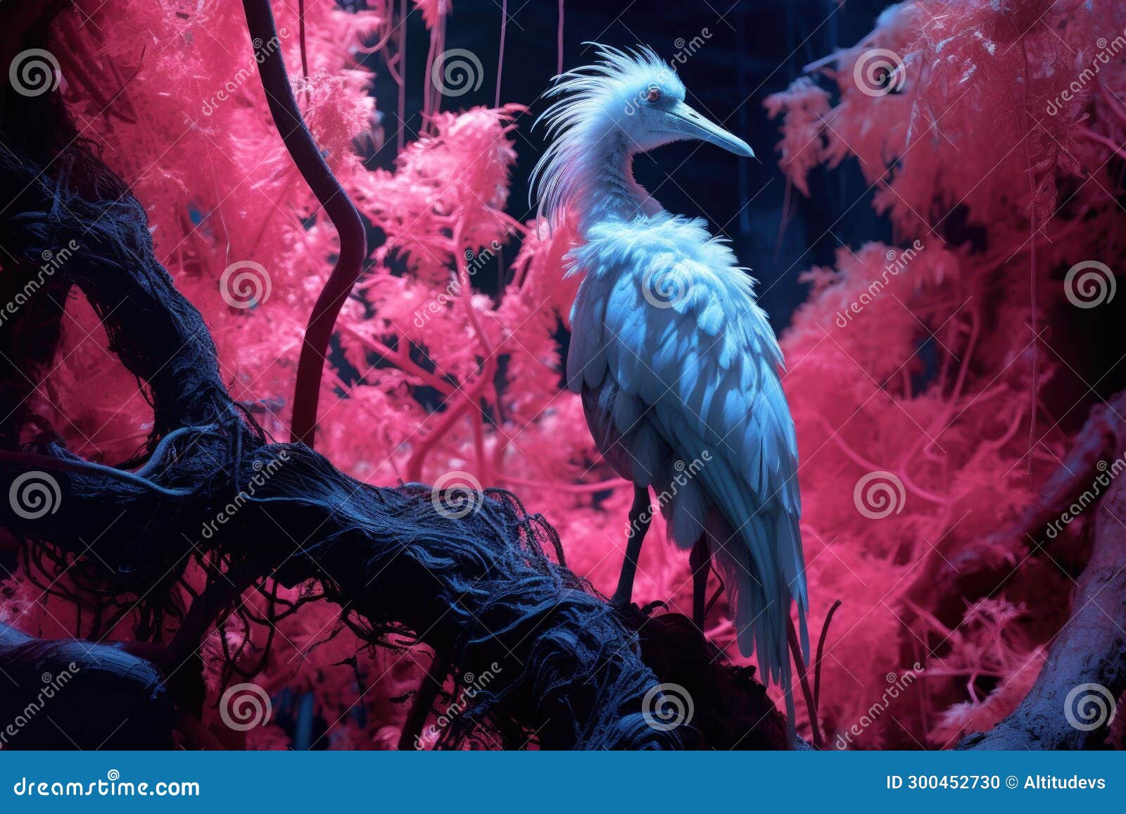 A Jungle Bird Perched High in the Trees Under Infrared Light Stock ...