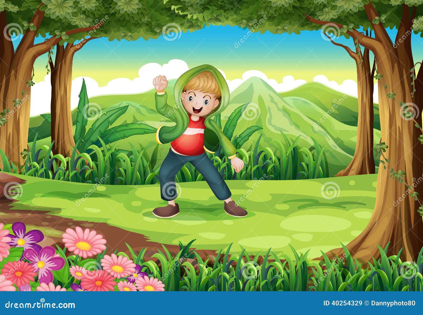 A Jungle with a Boy Dancing Stock Vector - Illustration of graphic ...