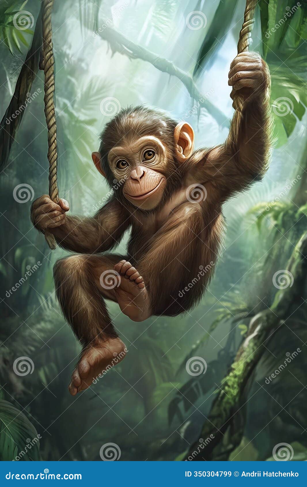 A Jungle Explorer Monkey Swinging on Vines Stock Illustration ...