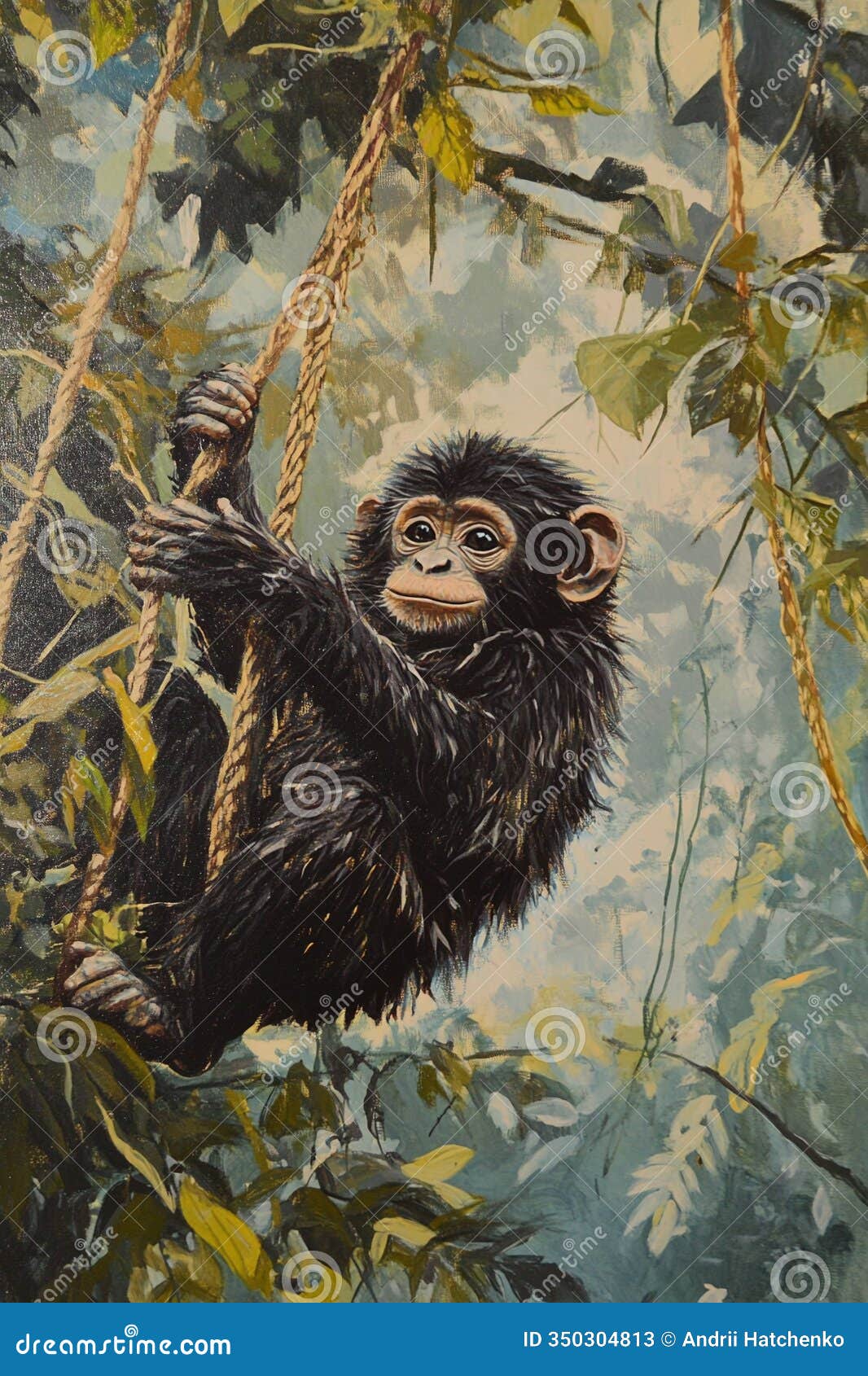 A Jungle Explorer Monkey Swinging on Vines Stock Illustration ...