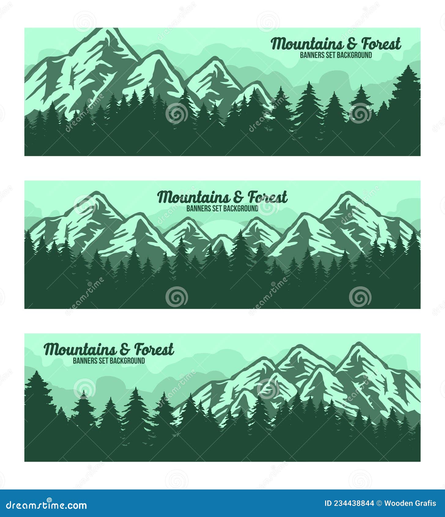 JUNGLE FLAT DESIGN PINE FOREST BANNERS SET with SUNRISE SUNSET PINE ...