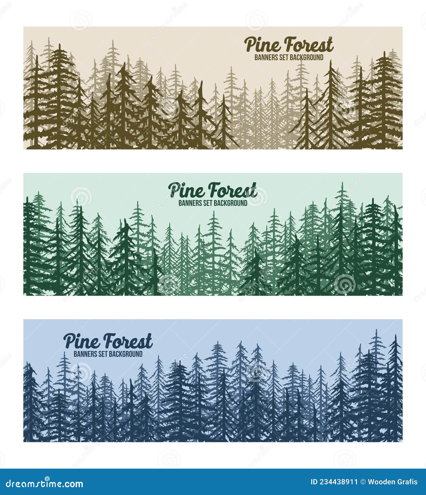 JUNGLE FLAT DESIGN PINE FOREST BANNERS SET with SUNRISE SUNSET PINE ...
