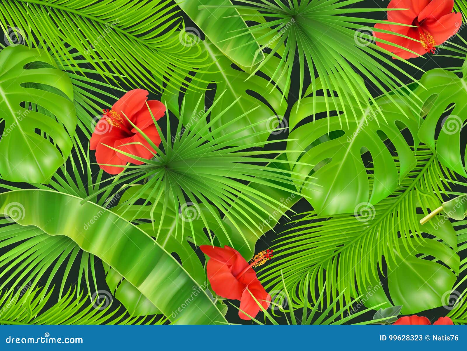 Jungle Foliage Seamless Pattern. 3d Vector Background Stock Vector ...