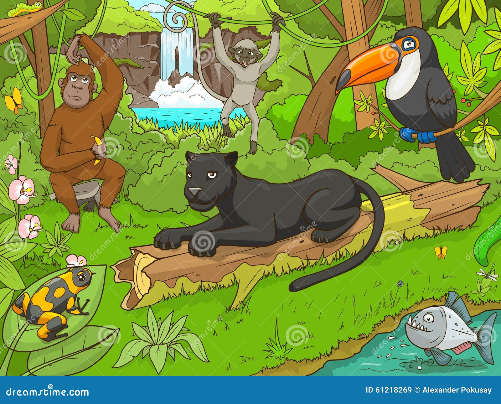 Jungle Forest with Animals Cartoon Vector Stock Vector - Illustration ...