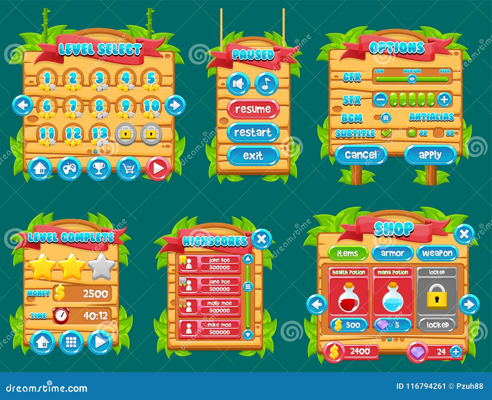 Jungle Game GUI Set stock vector. Illustration of asset - 116794261