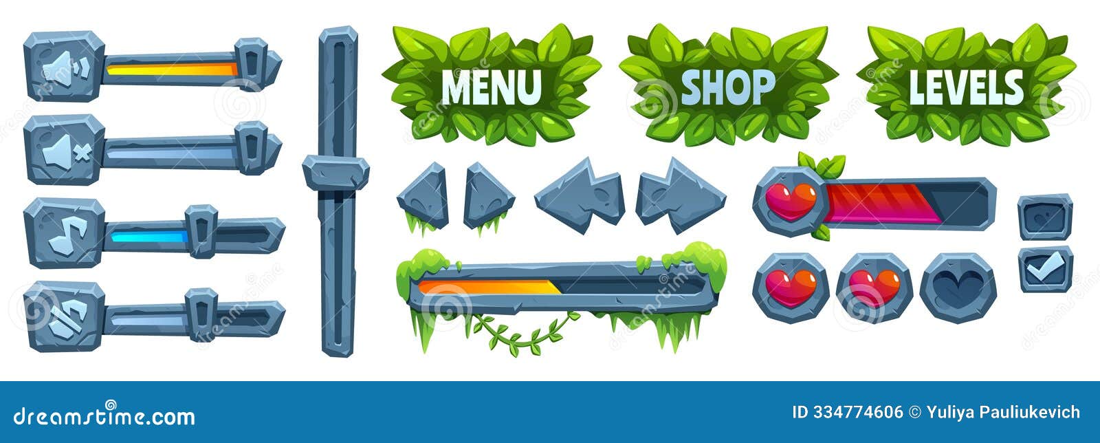 Game Stone Level Complete Icons Buttons Vector Illustration ...