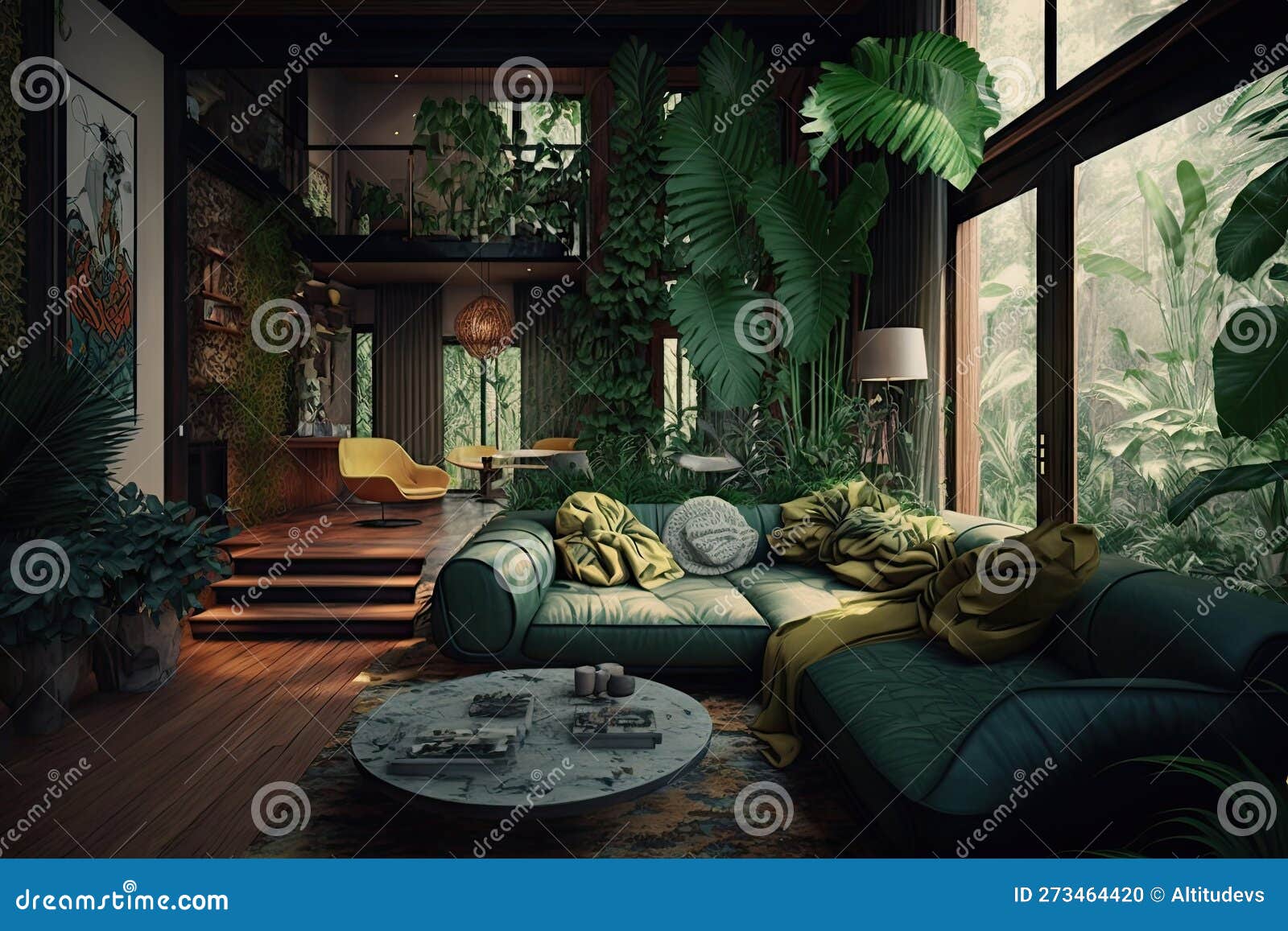 Jungle Interior Design in Modern House with Tropical Plants Stock ...