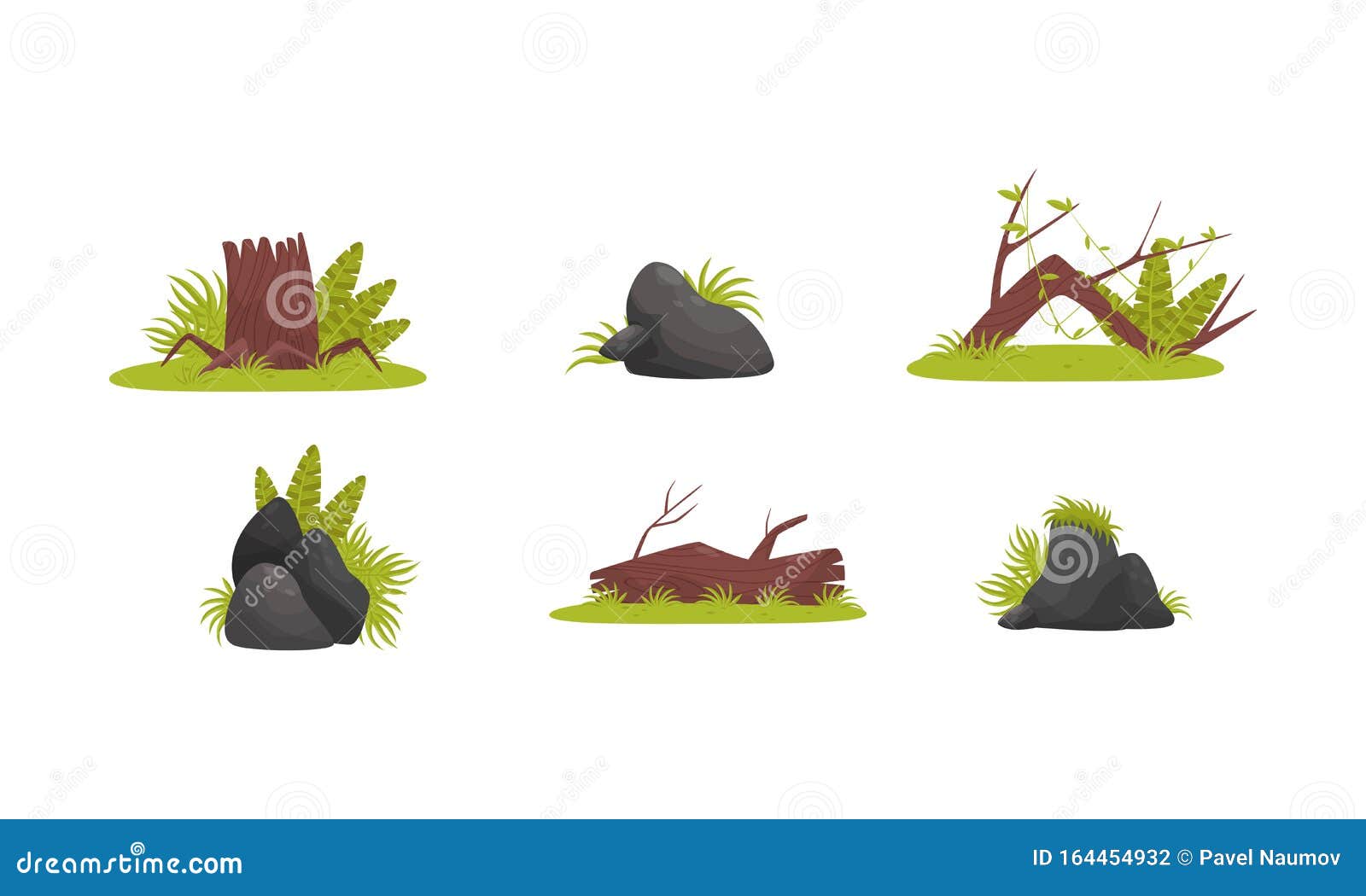 Jungle Landscape Elements Isolated on White Background Vector Set for ...