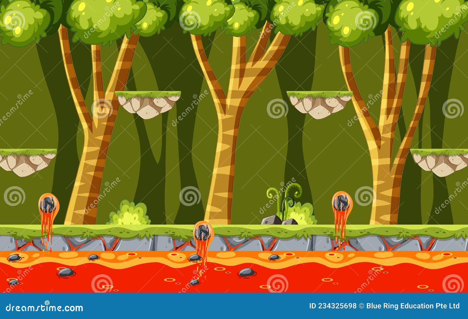 Jungle with Lava Ground Platformer Game Template Stock Vector ...