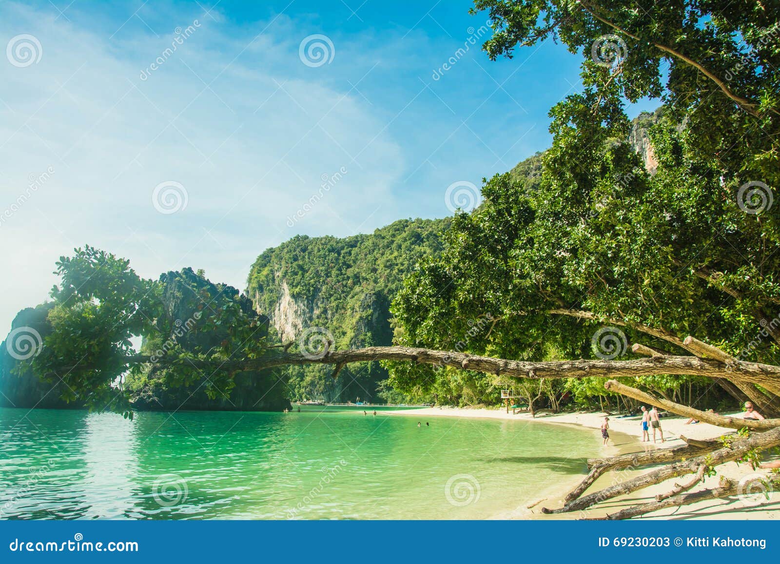 Jungle Limestone Cliffs Around Phi-Phi Leh Island with Tourist Boat ...