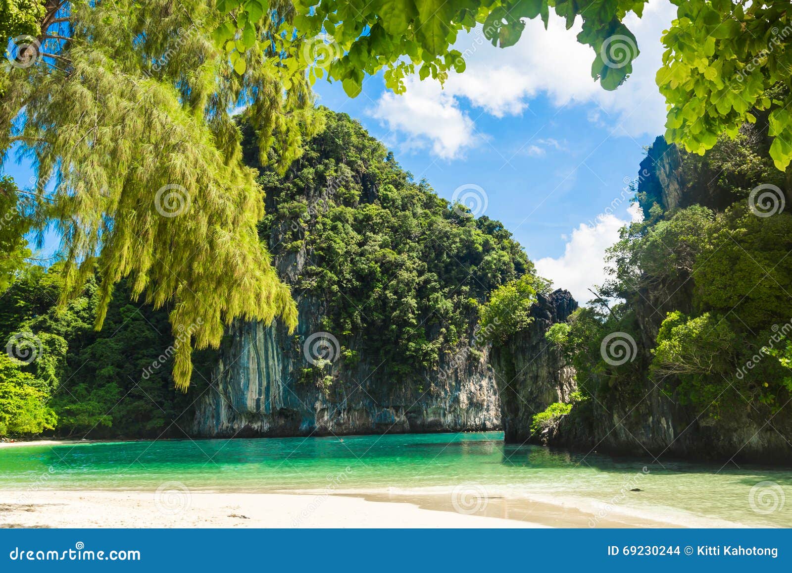 Jungle Limestone Cliffs Around Phi-Phi Leh Island with Tourist Boat ...