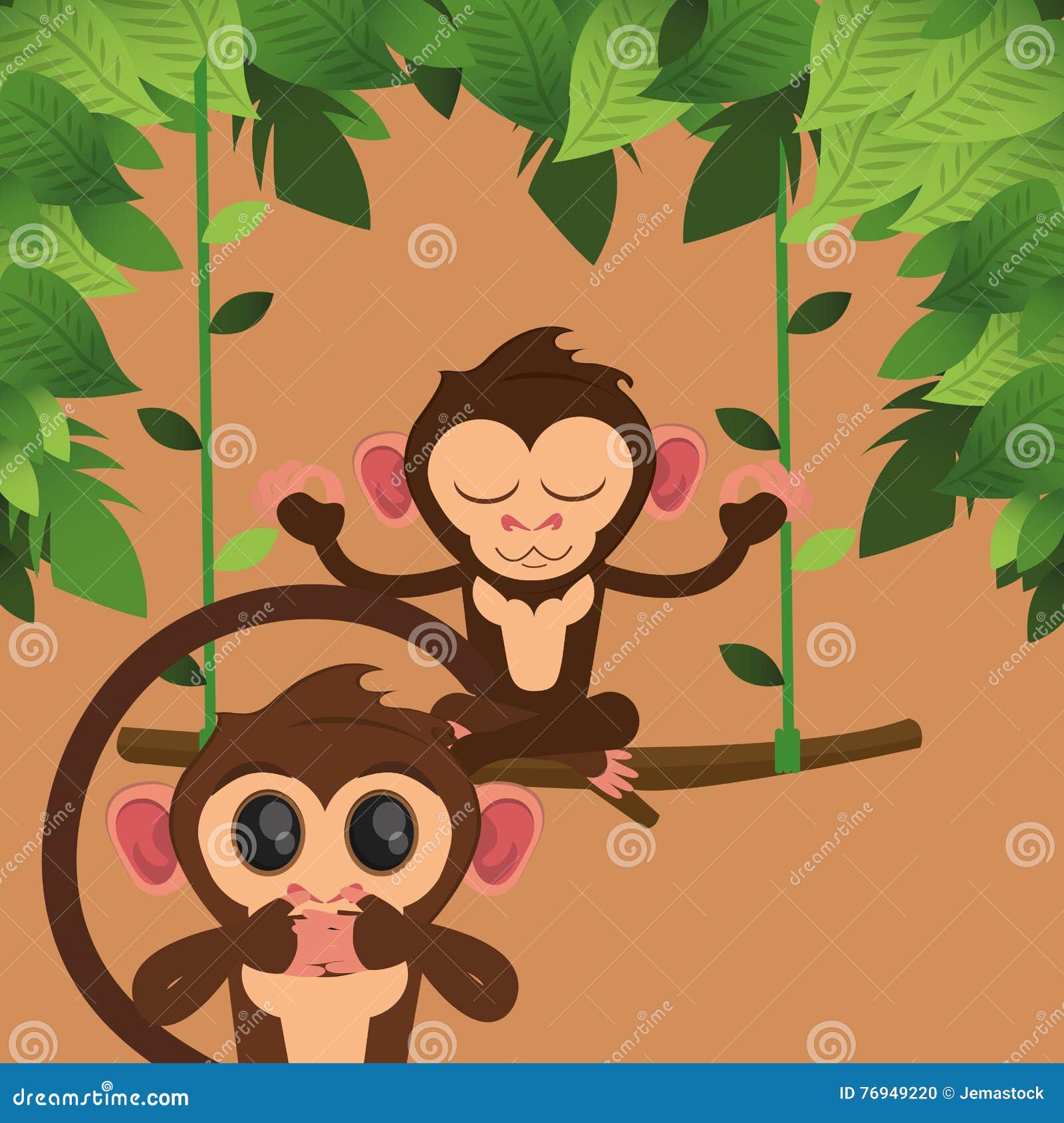 Jungle monkeys cartoon stock vector. Illustration of gibbon - 76949220