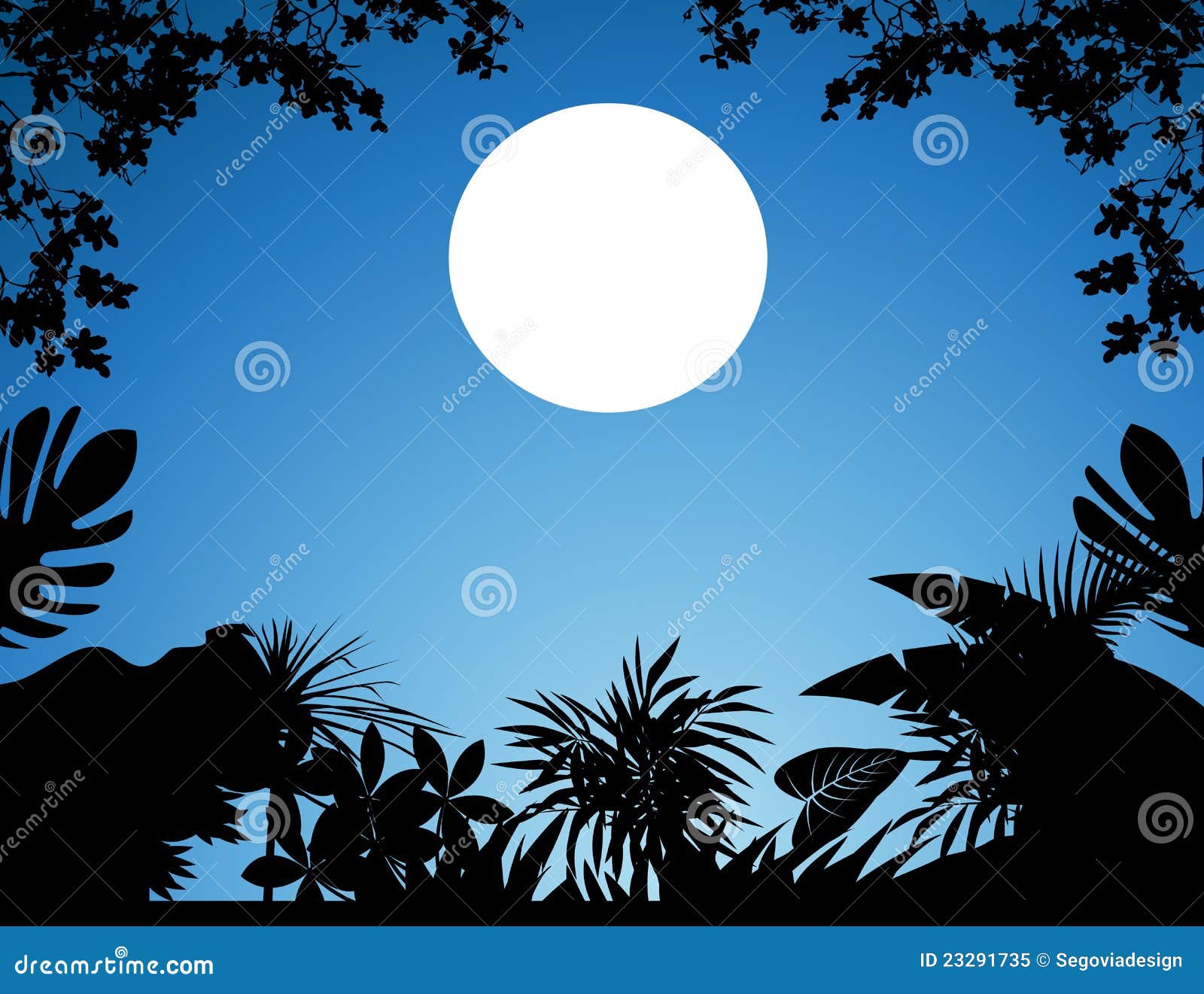 Jungle at night stock vector. Illustration of liana, bush - 23291735