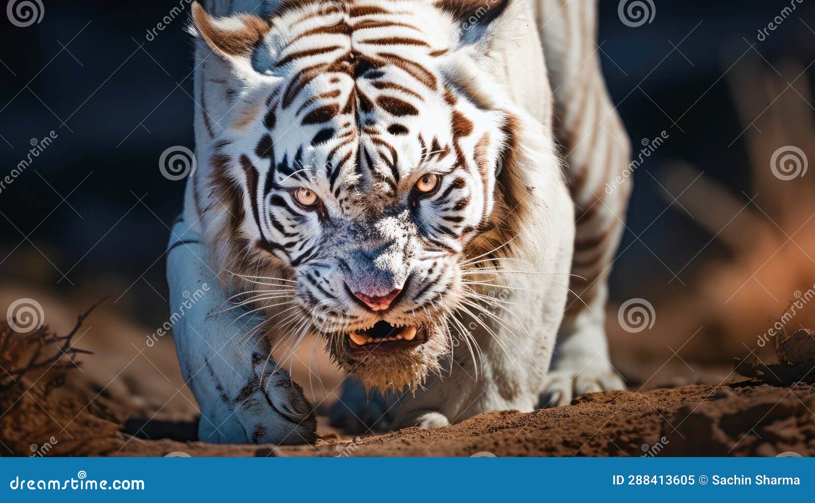 Endangered White Tiger in the Forest, Displaying Anger and ...