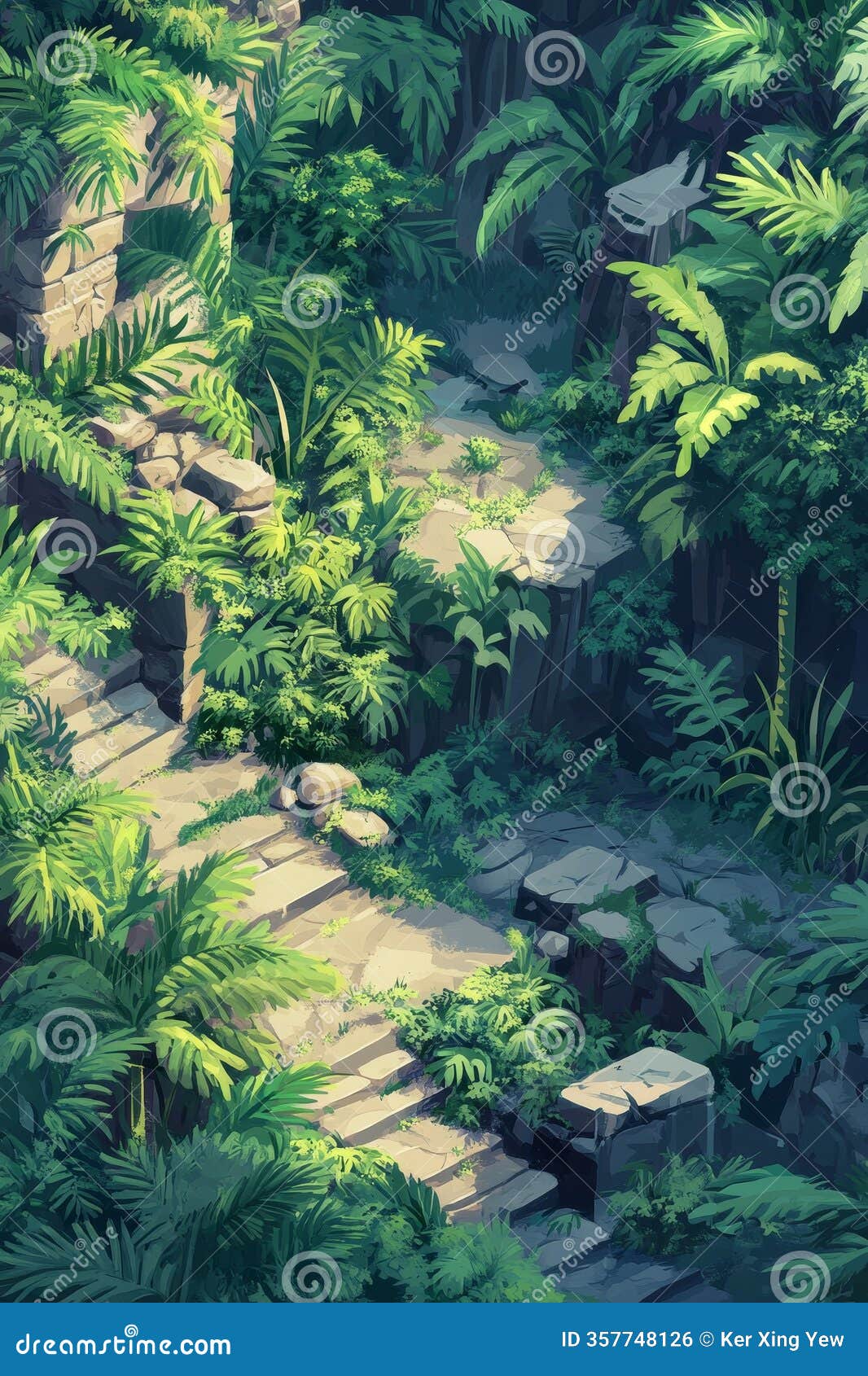 Jungle Ruins Pathway - Lush Nature Scene Stock Illustration ...