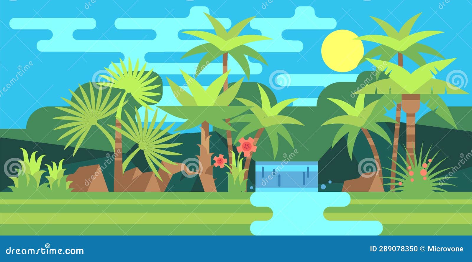 Jungle Scene Background. Tropical Forest Flat Landscape Stock ...