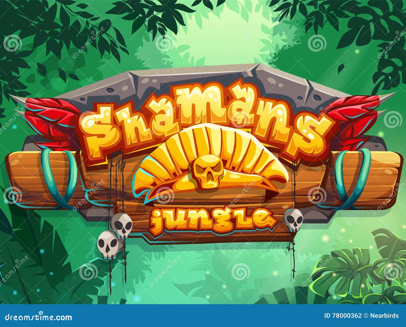 Jungle Shamans Mobile GUI Game Rune Background Loading Screen Vector ...