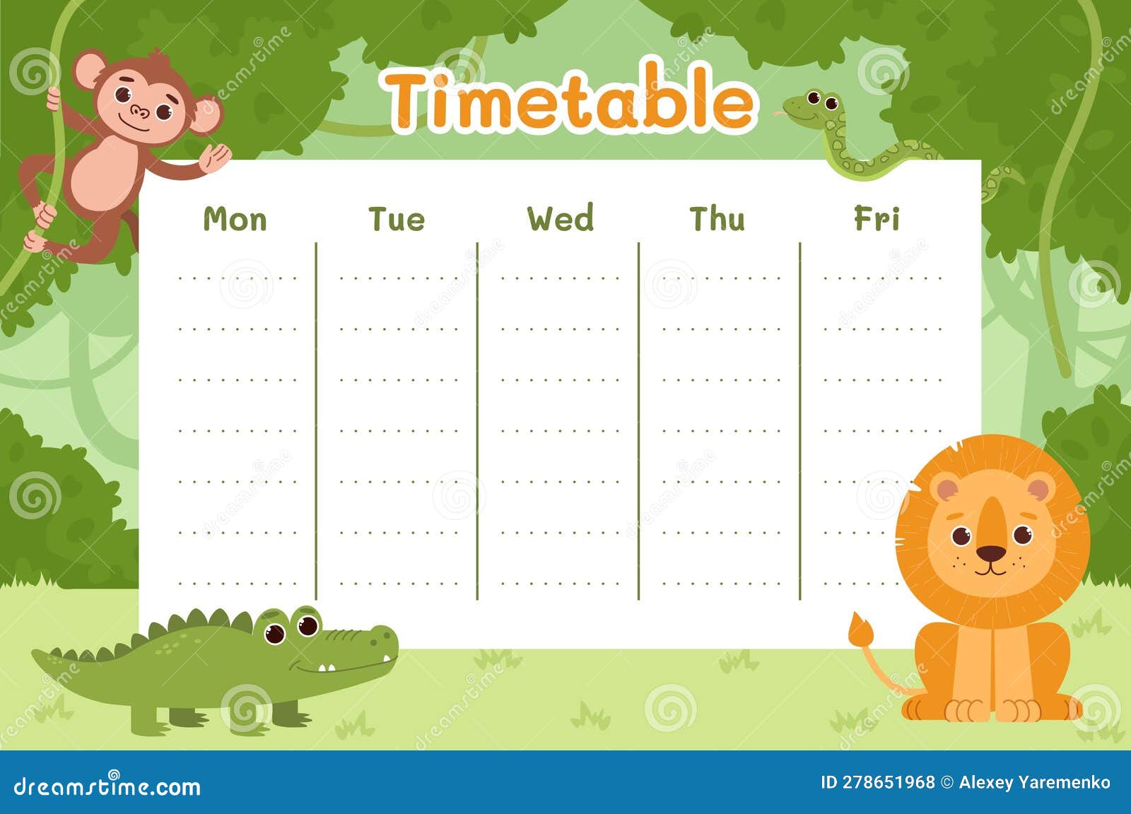 Jungle timetable concept stock vector. Illustration of blank - 278651968