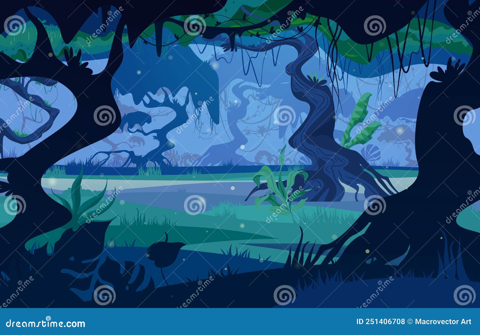 Jungle Tropical Forest Night Stock Vector - Illustration of layout ...
