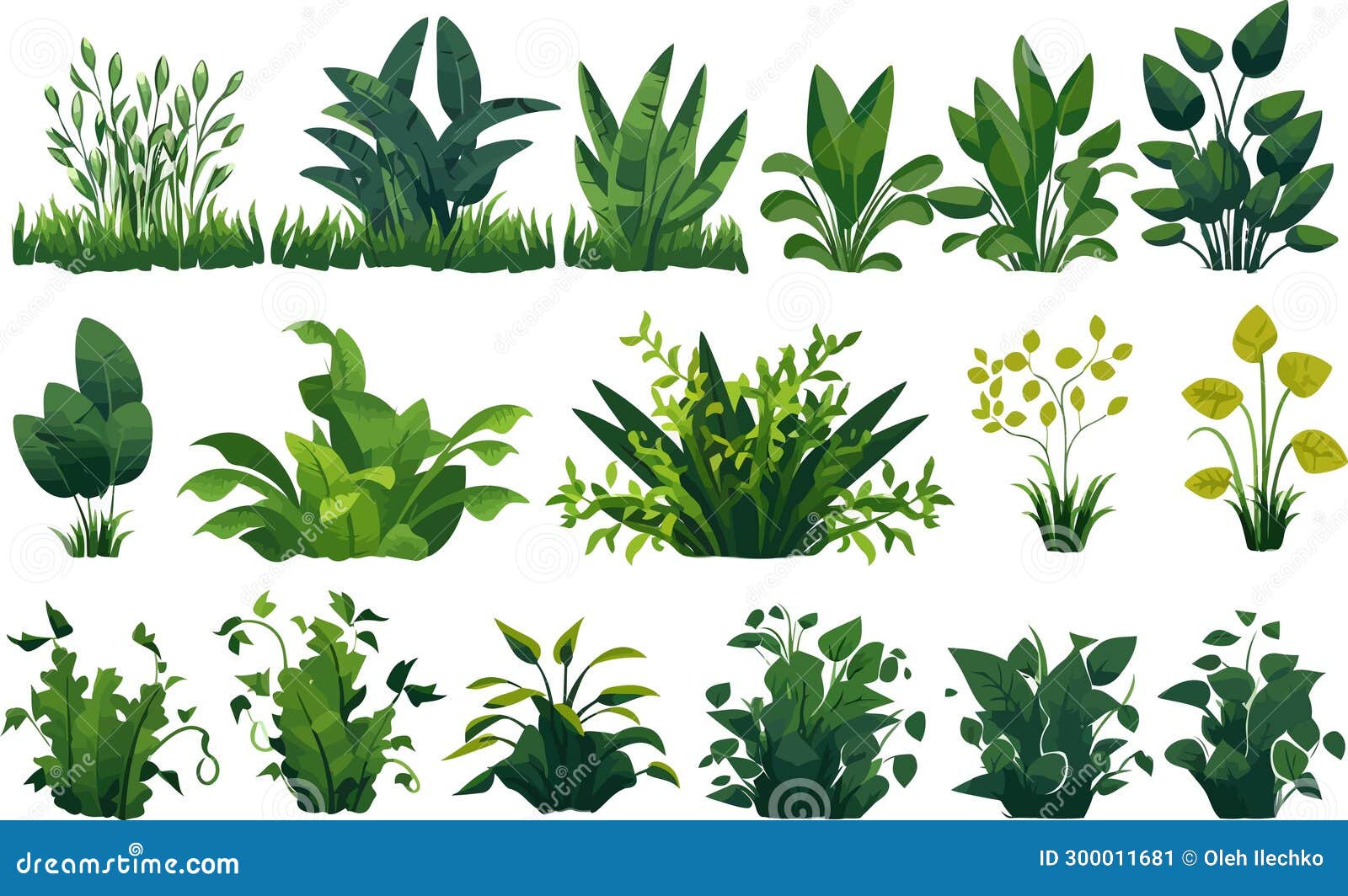 Jungle Vegetation Set Isolated Vector Style Illustration Stock Vector ...