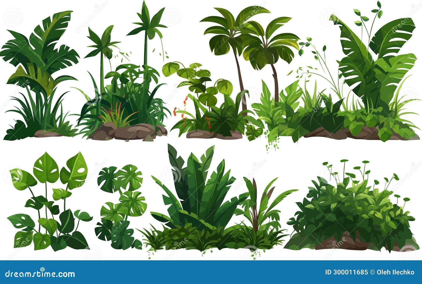 Jungle Vegetation Set Isolated Vector Style Illustration Stock Vector ...