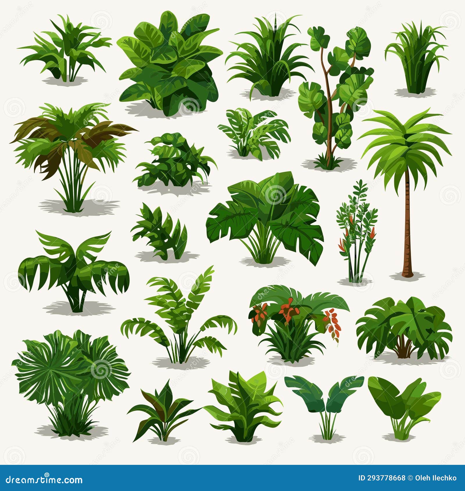 Jungle Vegetation Set Isometric Vector Flat Isolated Illustration Stock ...