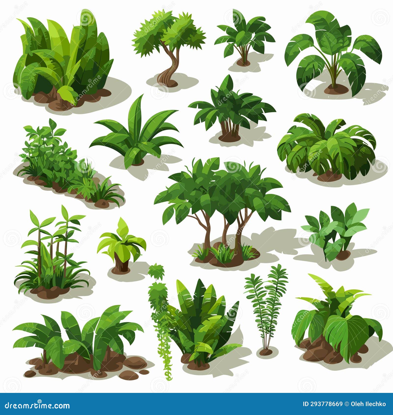 Jungle Vegetation Set Isometric Vector Flat Isolated Illustration Stock ...