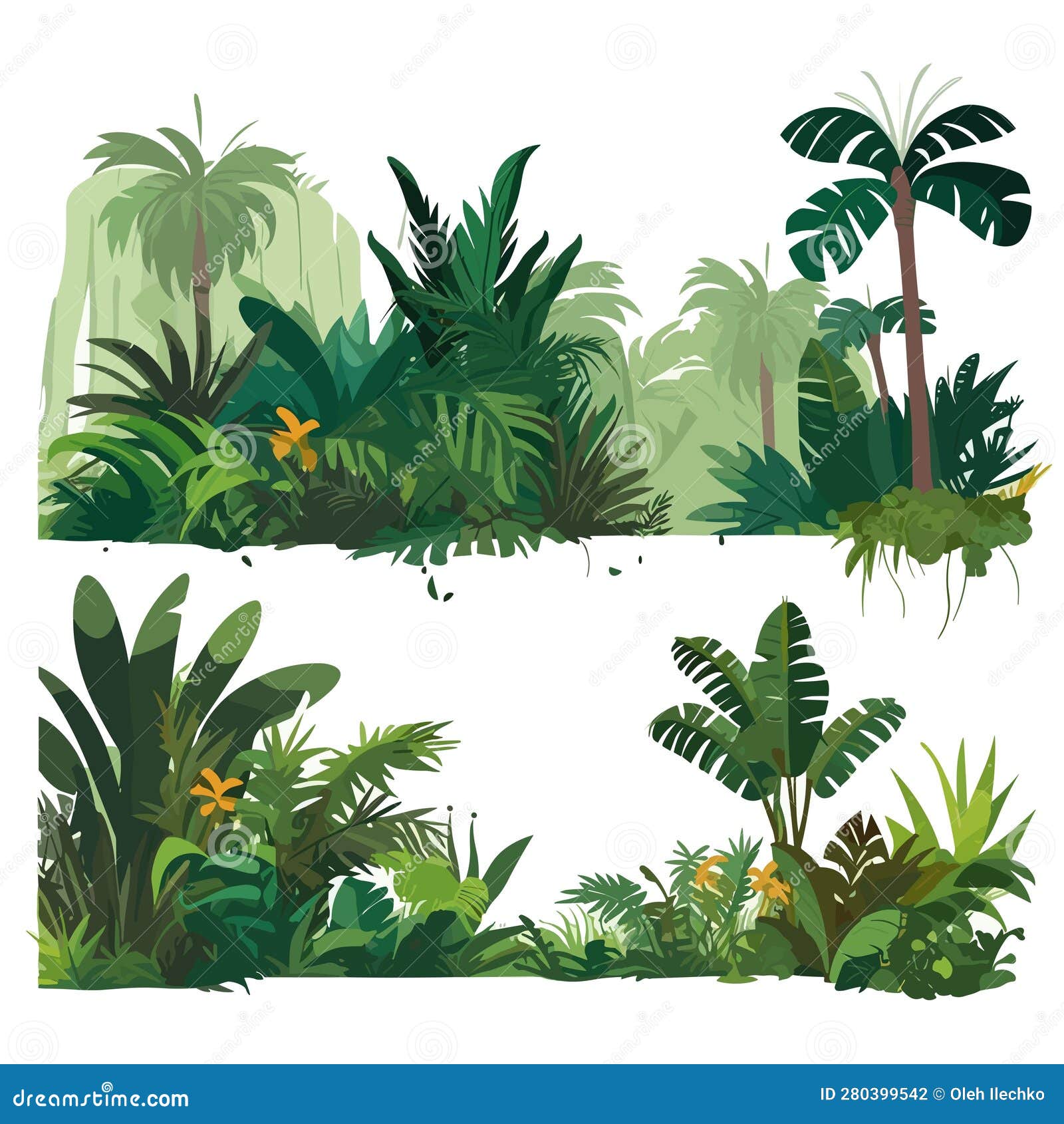 Jungle Vegetation Set Vector Isolated Stock Vector - Illustration of ...
