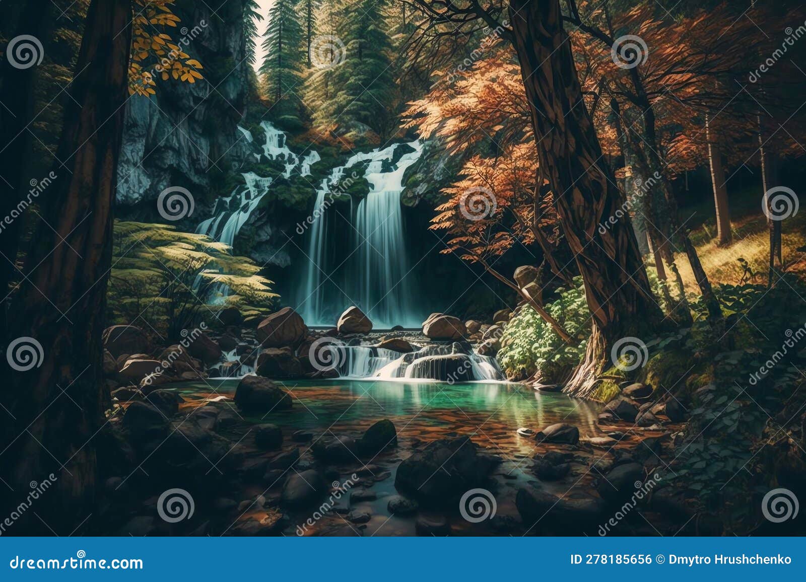 Jungle Waterfall Cascade in Tropical Rainforest. Waterfall in the ...