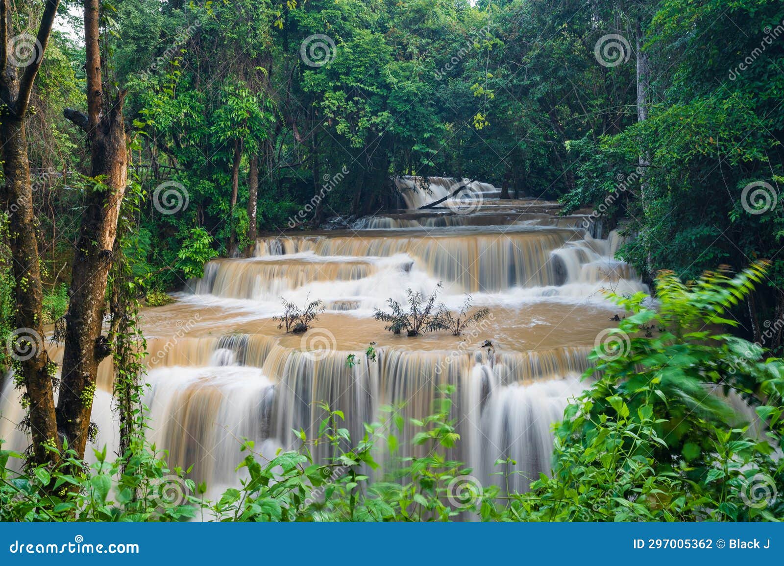 Jungle Waterfall in Tropical Rainforest in Thailand, Brown Waterfall ...