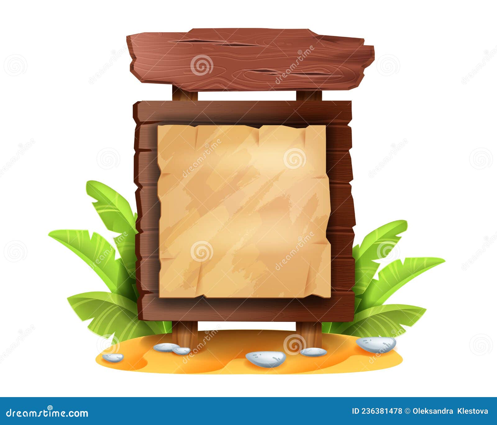 Jungle Wooden Sign Board, Exotic Leaf, Vector Tropical Forest Game Menu ...