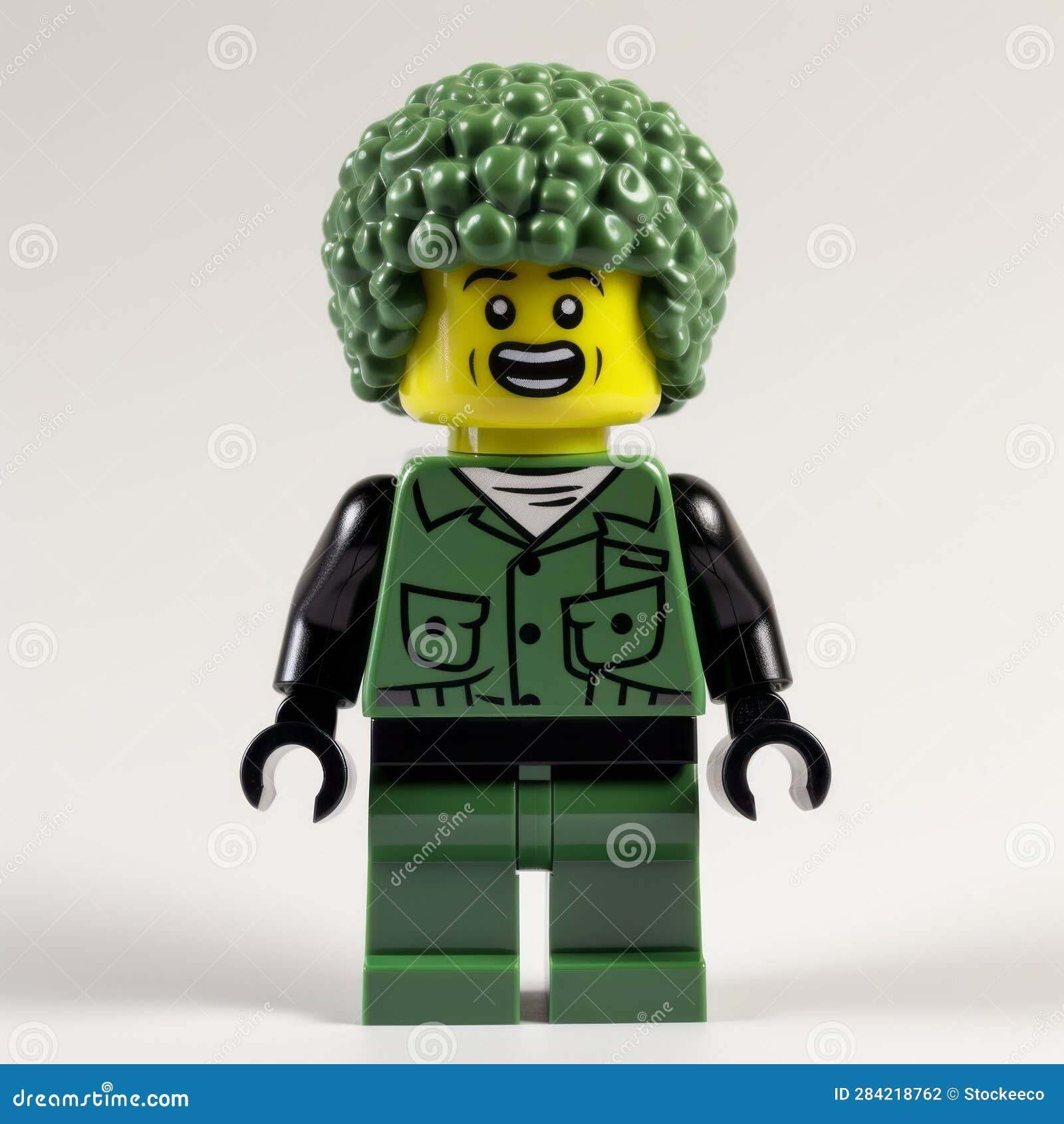 Junglepunk Lego Character with Afro in Olive Smock Stock Illustration ...