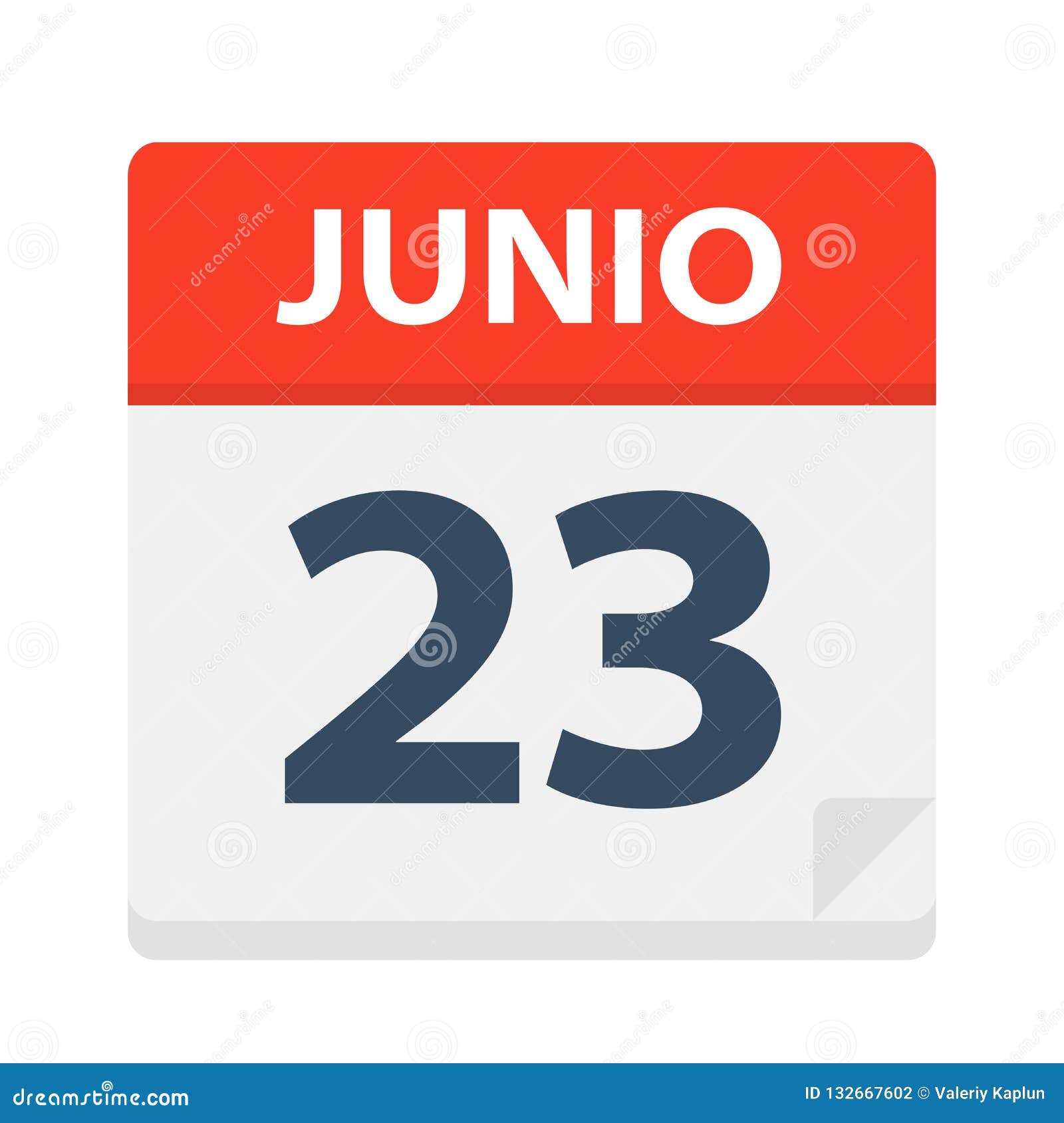 Junio 23 - Calendar Icon - June 23. Vector Illustration of Spanish ...