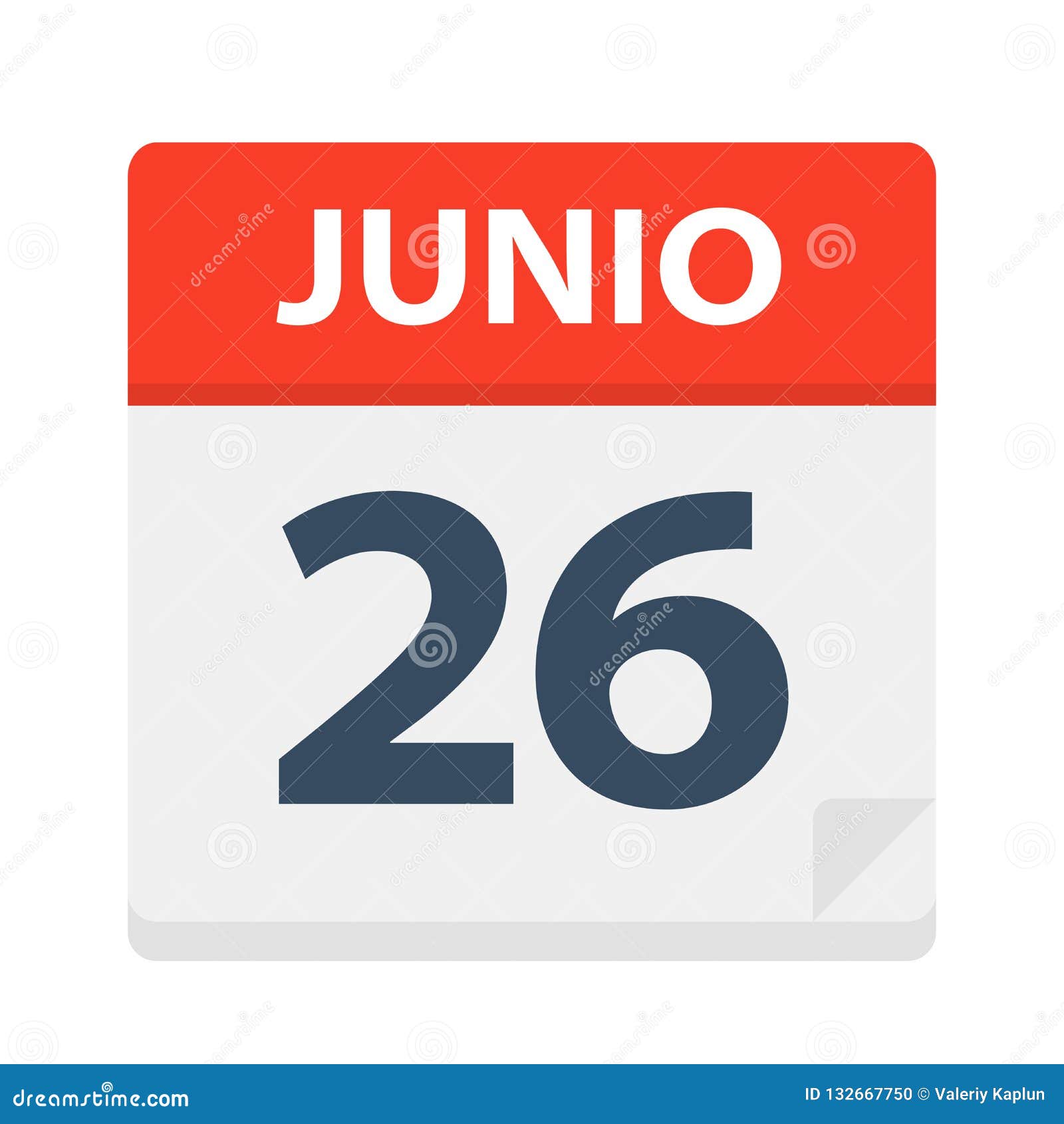Junio 26 - Calendar Icon - June 26. Vector Illustration of Spanish ...