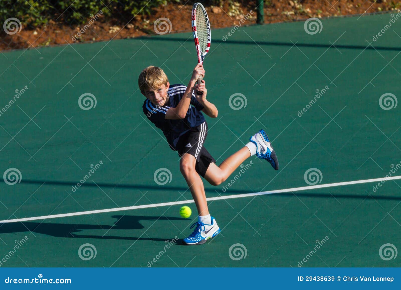 Junior Boy Tennis Back-Hand Stroke Editorial Stock Image - Image of ...