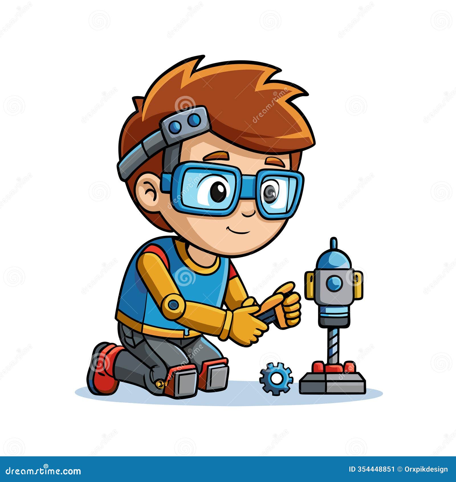 Junior Inventor Cartoon Boy Creating Gadgets Stock Vector ...