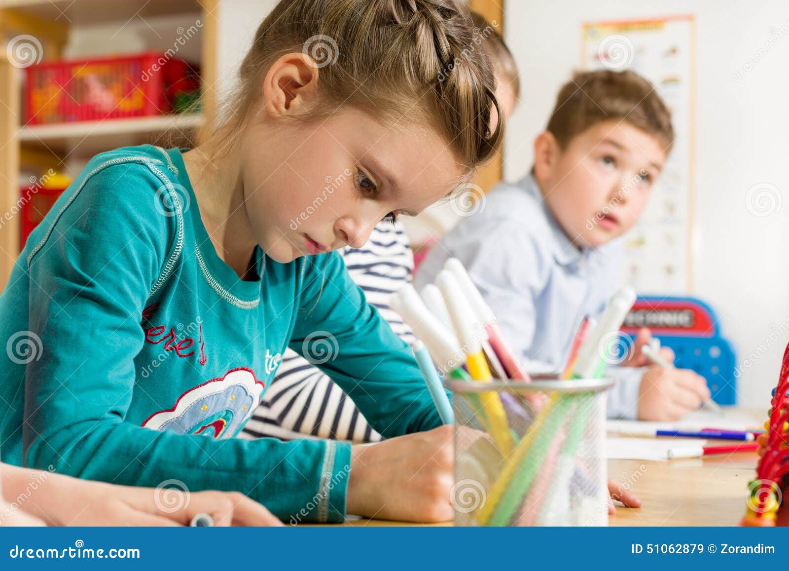 Junior Pupils Drawing with Highlighters Stock Image - Image of people ...