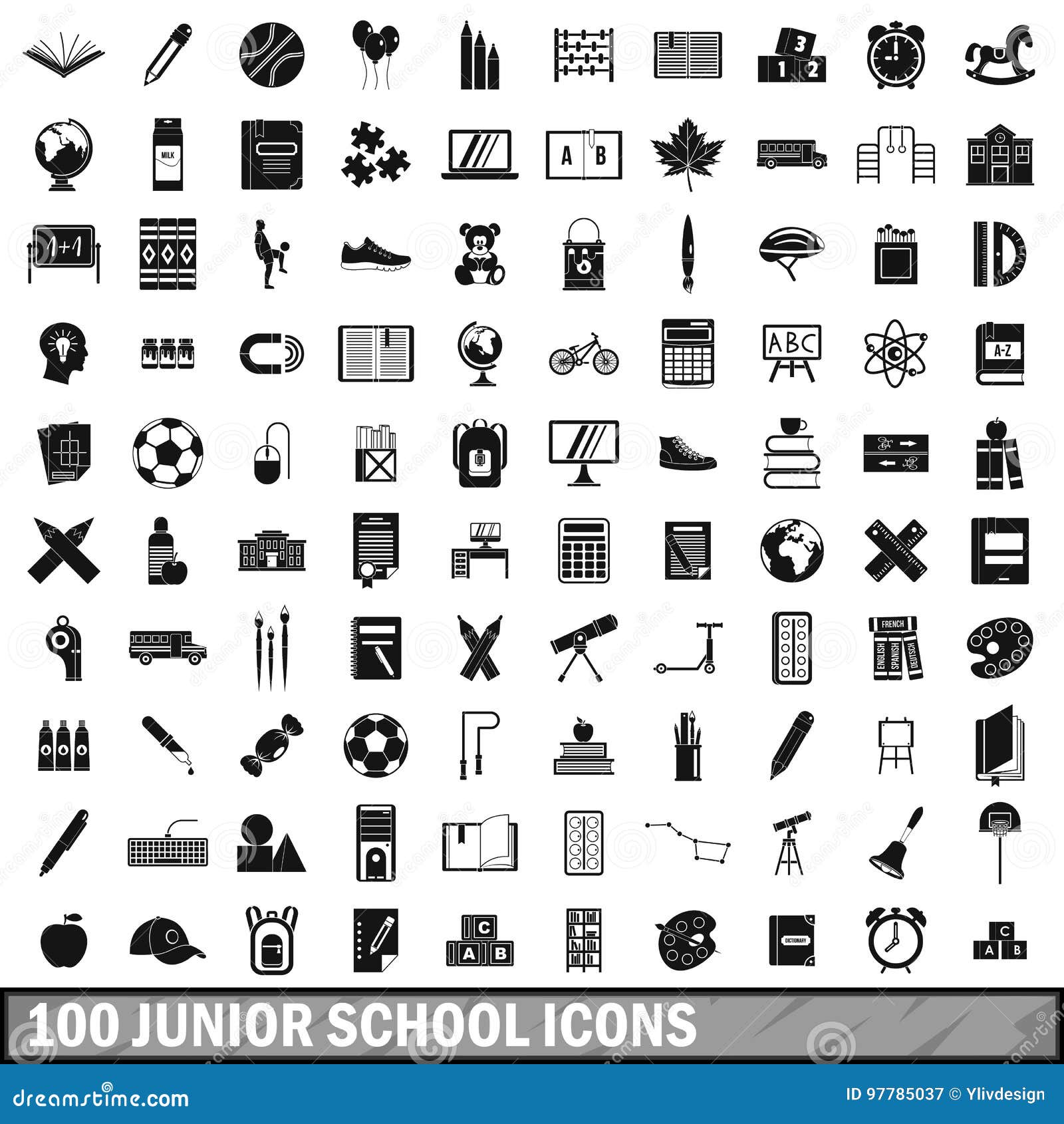 100 Junior School Icons Set, Simple Style Stock Vector - Illustration ...