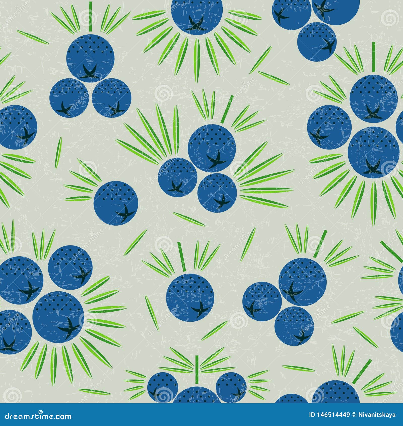 Juniper Berries Seamless Pattern. Juniper Berries with Leaves on Shabby ...