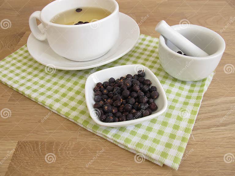 Juniper Berries Tea and Dried Juniper Berries Stock Image - Image of ...