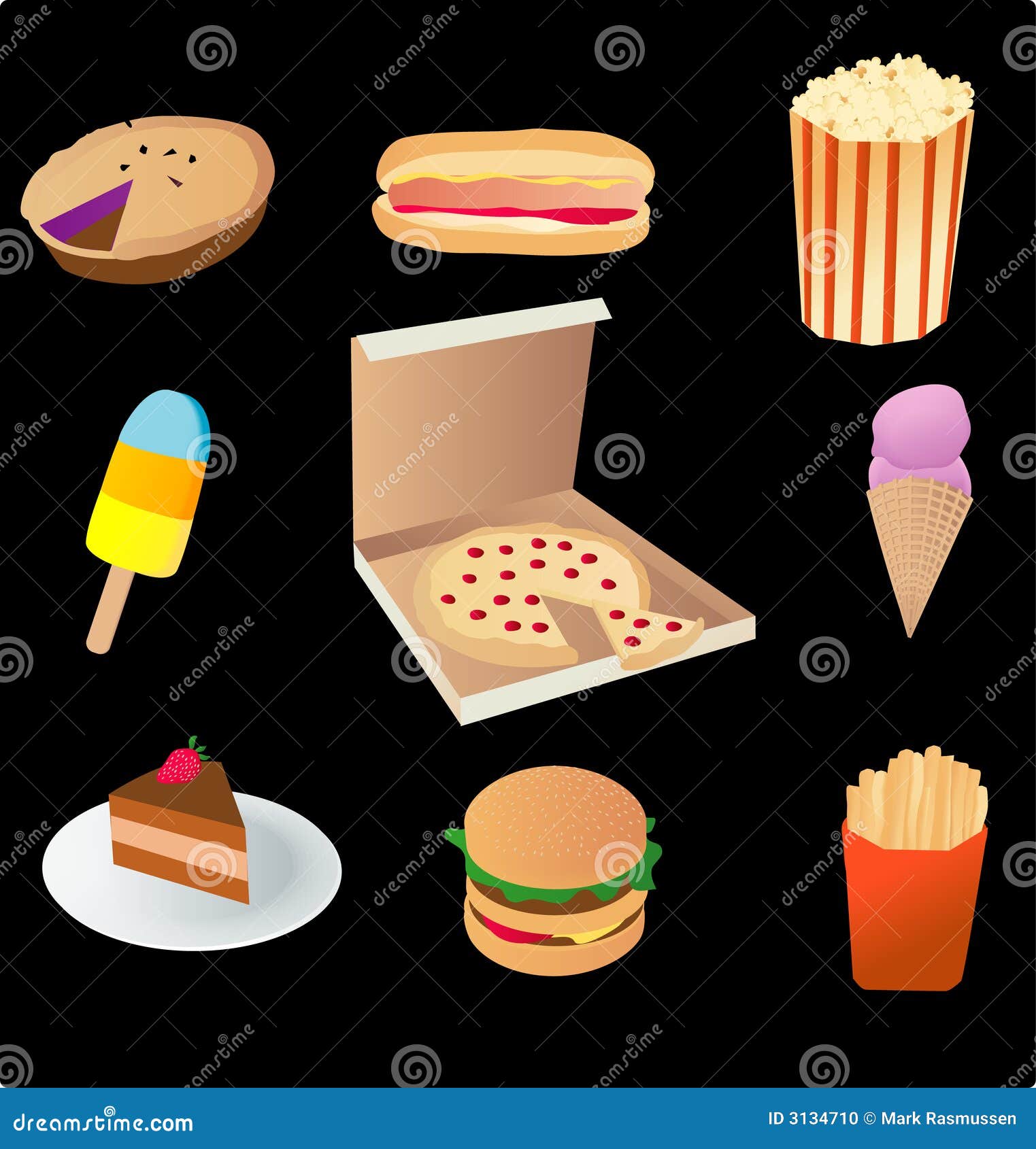 Junk Food Retro Style Image. Comic Cartoon Explosion With Hypno Rays ...