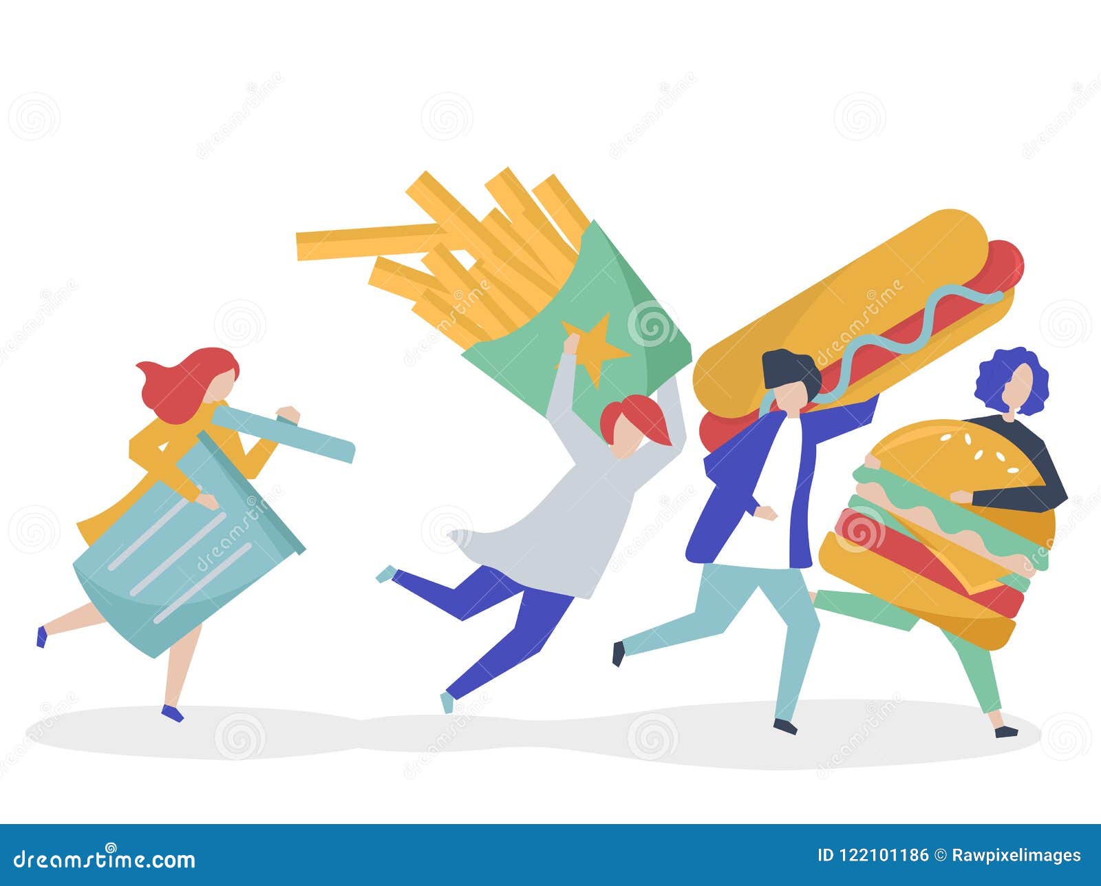Junk Food Being Chased by a Trash Can Illustration Stock Vector ...