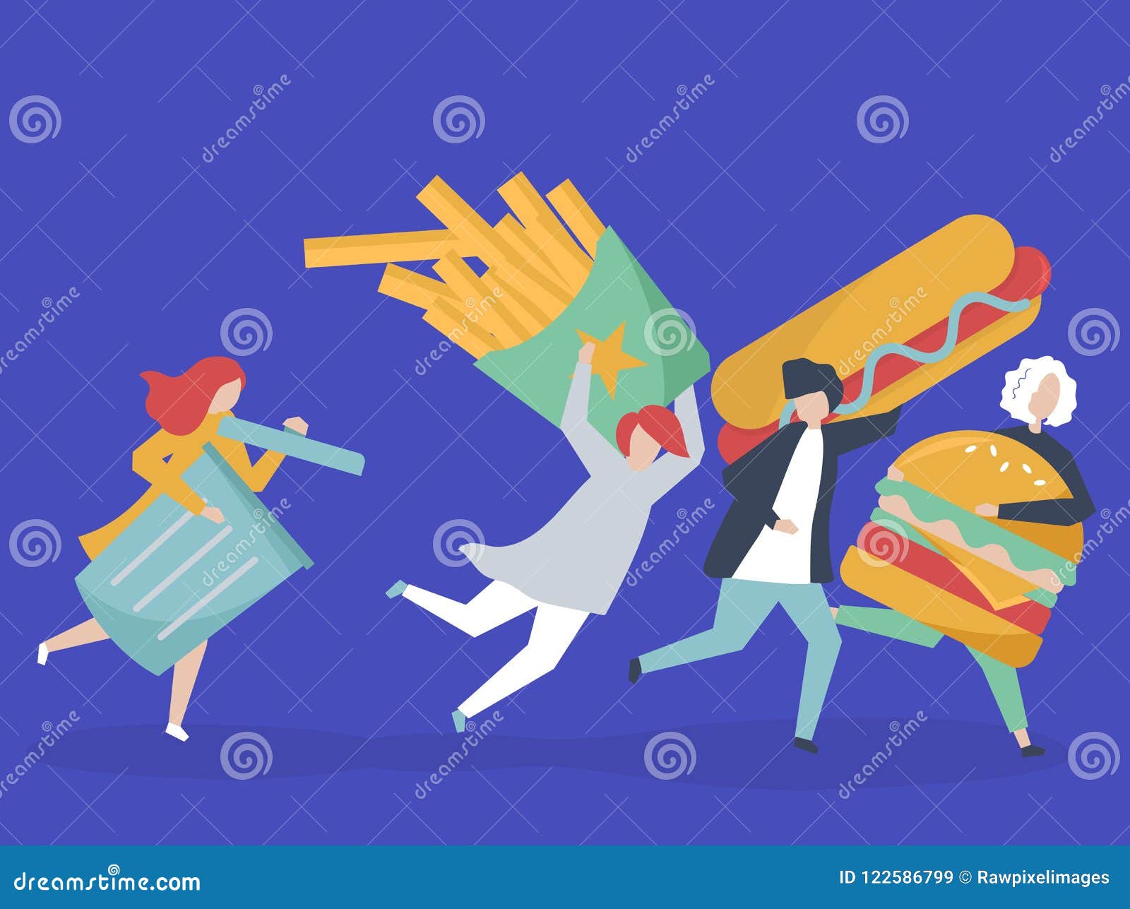 Junk Food Being Chased by a Trash Can Illustration Stock Vector ...