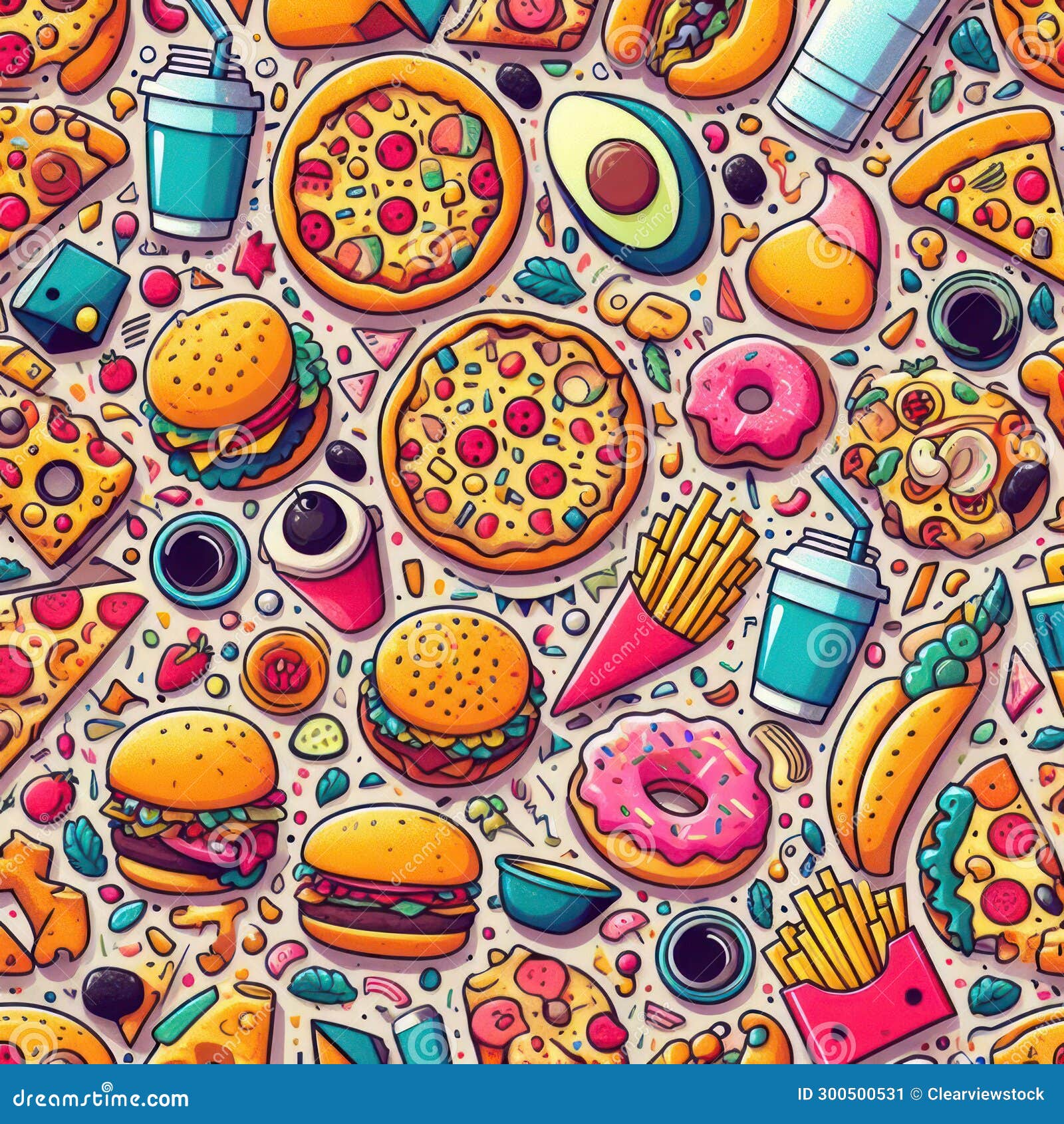 Junk Food Cartoon Background Image Stock Illustration - Illustration of ...