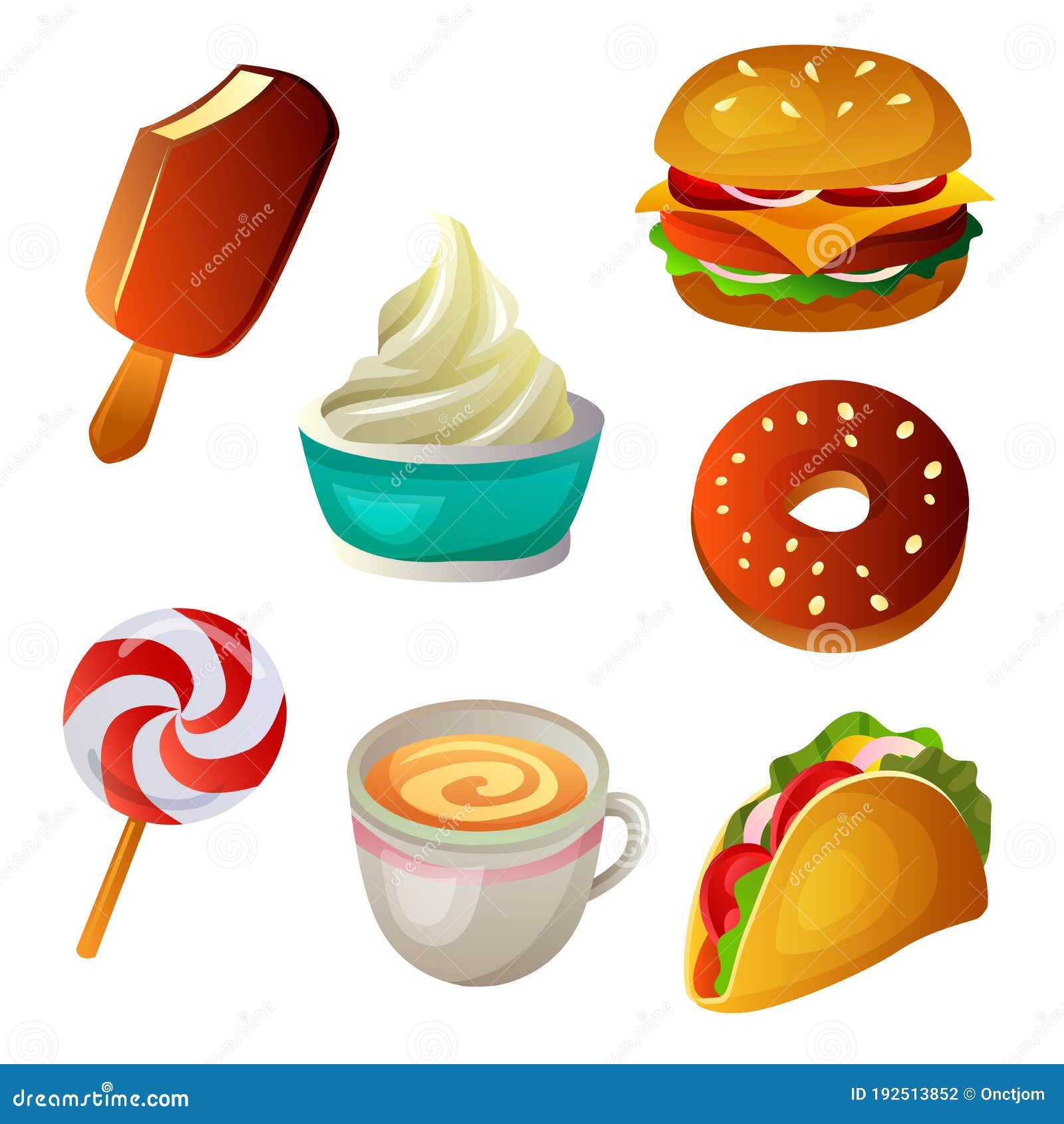 Junk Food Collection Set Fast Food Stock Vector - Illustration of latte ...