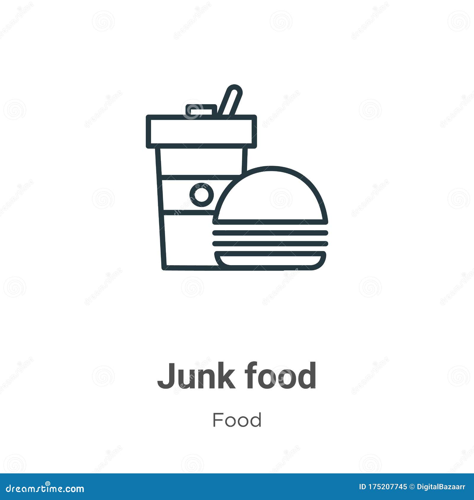 Junk Food Outline Vector Icon. Thin Line Black Junk Food Icon, Flat ...