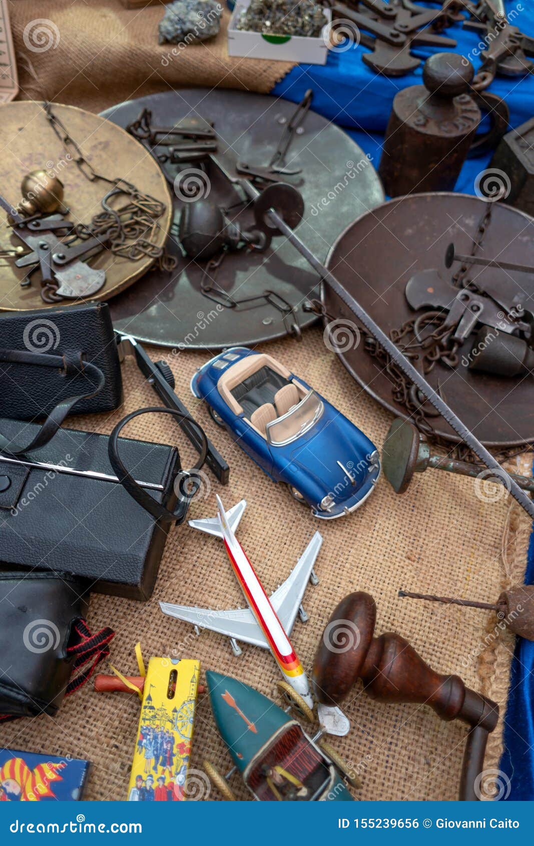 Junk items on the stall stock photo. Image of scales - 155239656